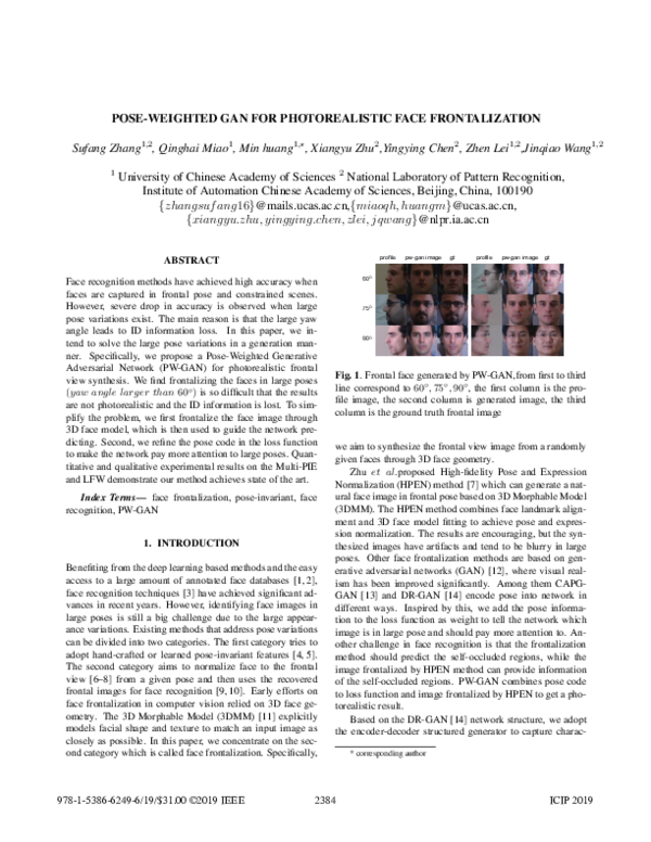 (PDF) Pose-Weighted Gan for Photorealistic Face Frontalization