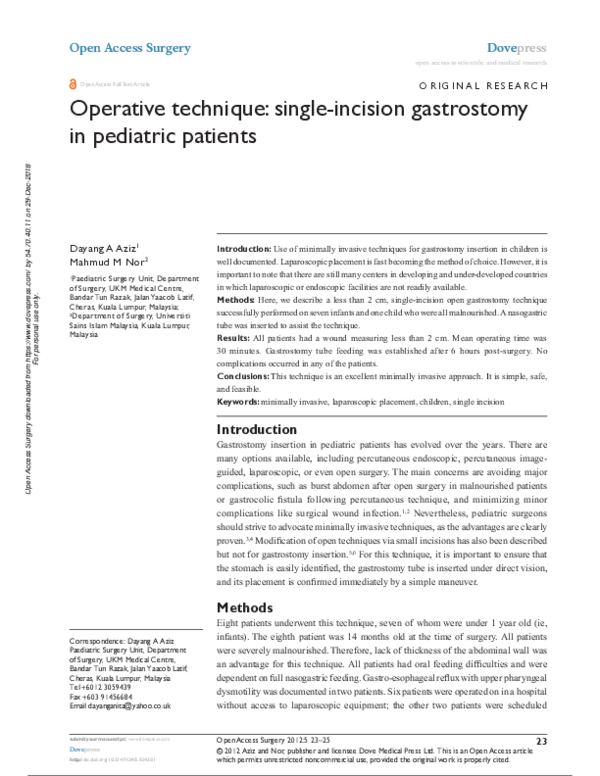 (PDF) Operative technique: single-incision gastrostomy in pediatric patients | Mahmud Mohd Nor ...