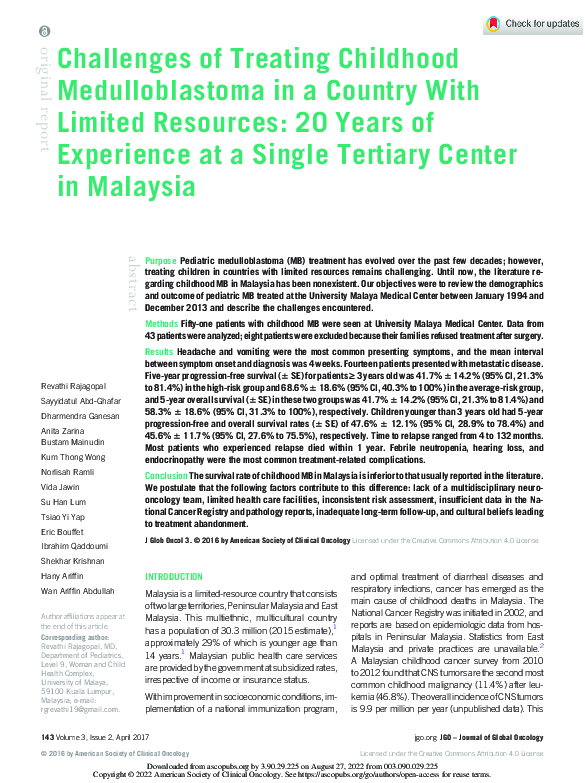 (PDF) Challenges of Treating Childhood Medulloblastoma in a Country ...