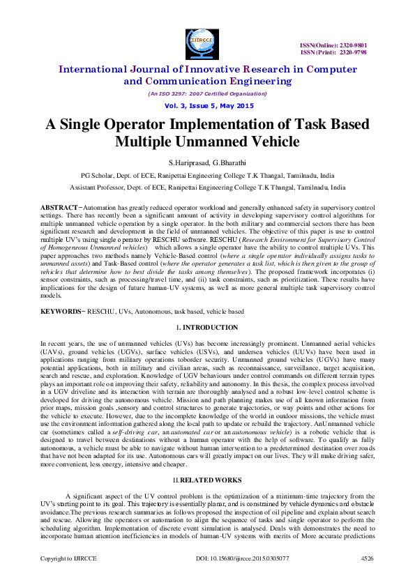 (PDF) Single Operator Implementation of Task based Multiple Unmanned Vehicles