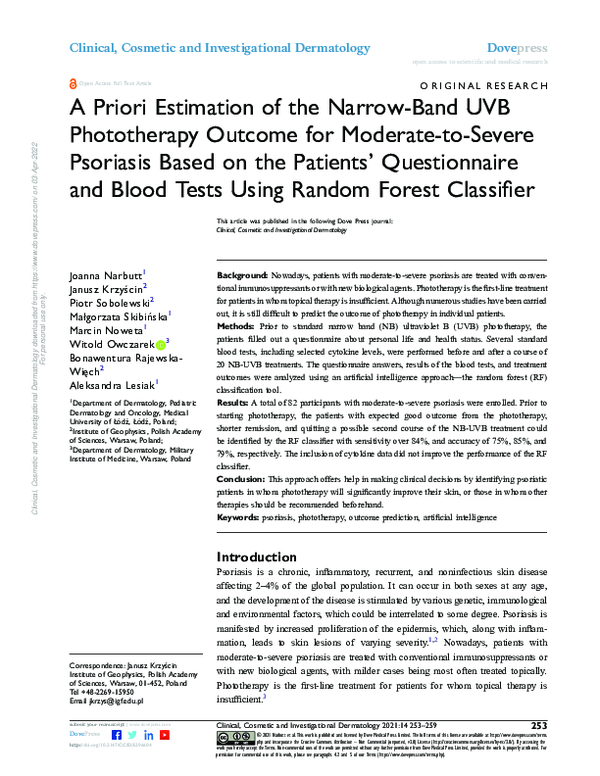 (PDF) A Priori Estimation of the Narrow-Band UVB Phototherapy Outcome ...