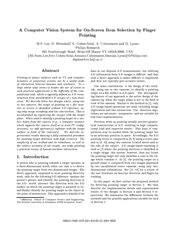 (PDF) A computer vision system for on-screen item selection by finger ...