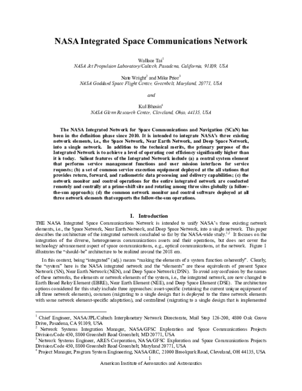 (PDF) NASA Integrated Space Communications Network