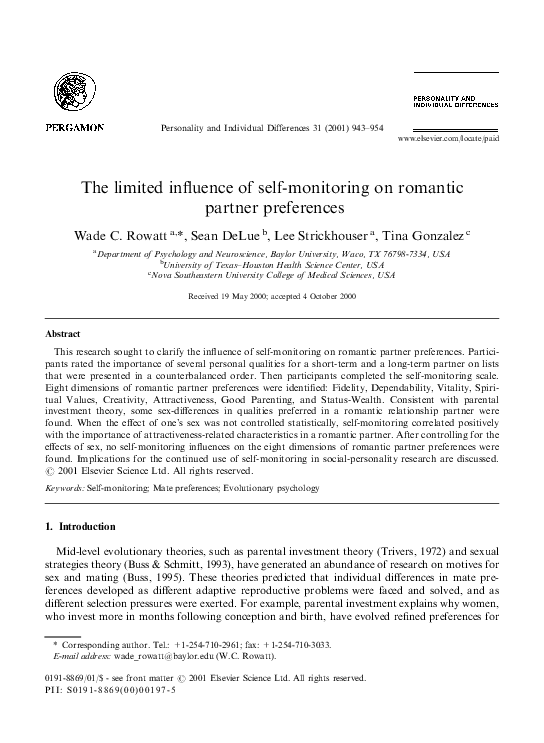 (PDF) The limited influence of self-monitoring on romantic partner ...