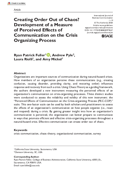 (PDF) Creating Order Out of Chaos? Development of a Measure of ...