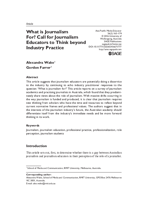 (PDF) What is Journalism For? Call for Journalism Educators to Think ...