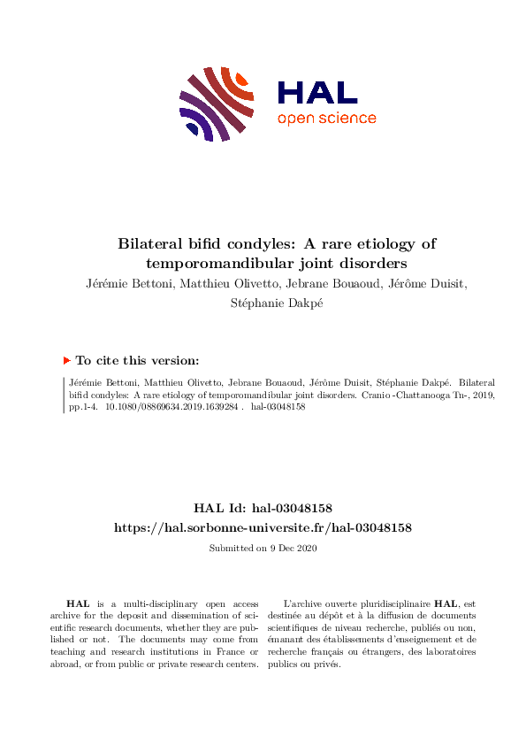 (PDF) Bilateral bifid condyles: A rare etiology of temporomandibular ...