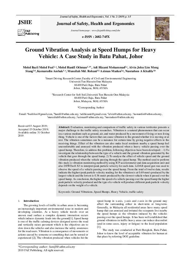 (PDF) Ground Vibration Analysis at Speed Humps for Heavy Vehicle: A Case Study in Batu Pahat, Johor