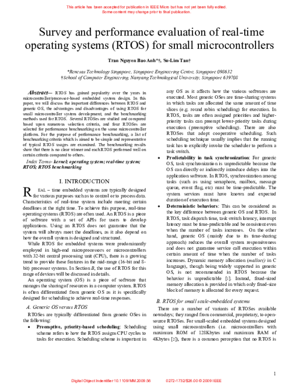 (PDF) Survey and performance evaluation of real-time operating systems (RTOS) for small ...