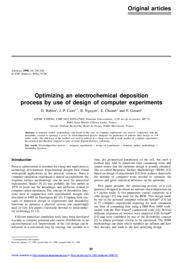 (PDF) Optimizing an electrochemical deposition process by use of design of computer experiments