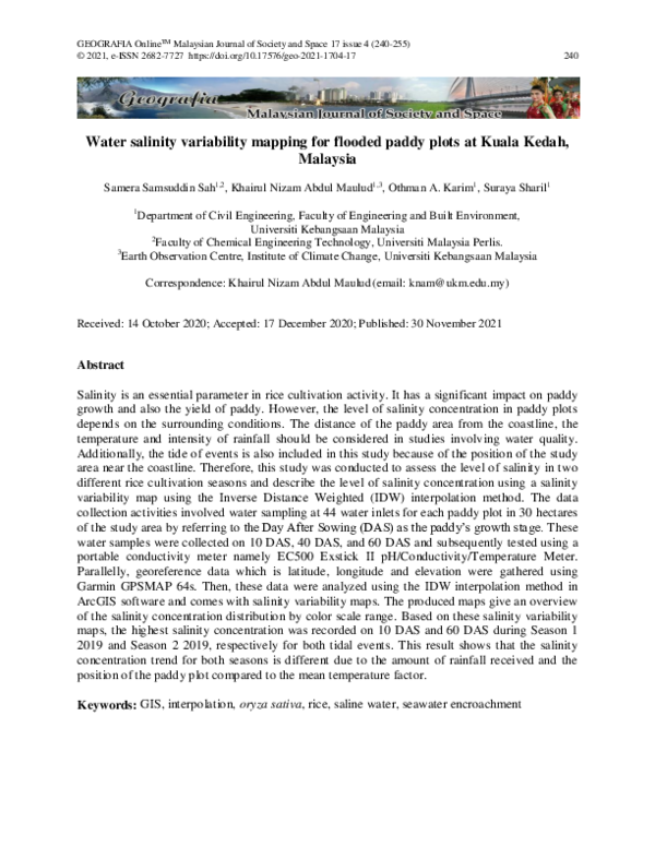 (PDF) Water salinity variability mapping for flooded paddy plots at ...