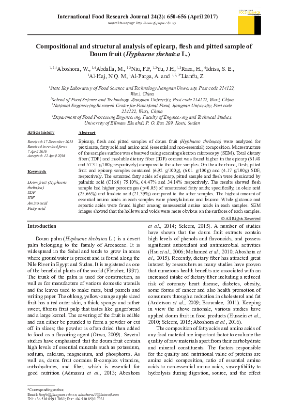 (PDF) Compositional and structural analysis of epicarp, flesh and ...