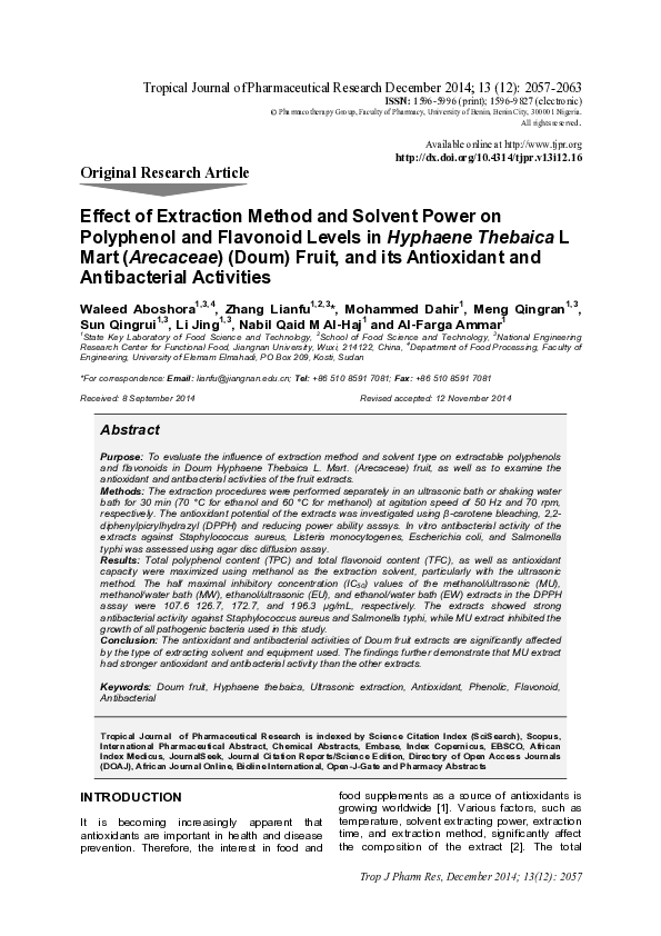 (PDF) Effect of Extraction Method and Solvent Power on Polyphenol and Flavonoid Levels in ...