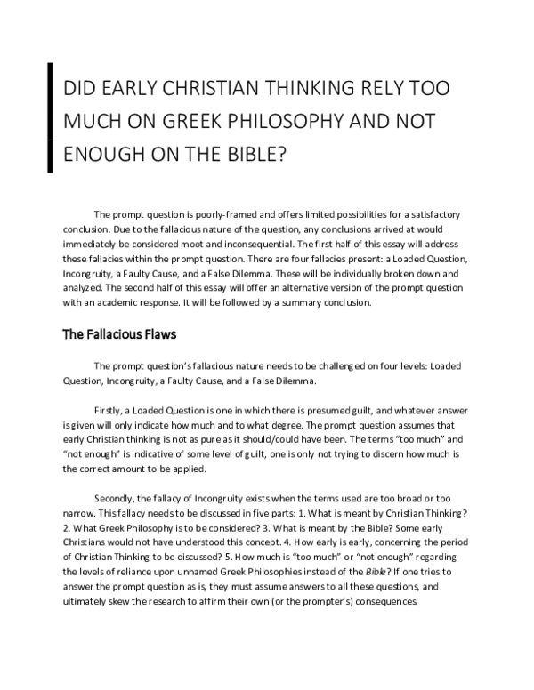 (PDF) DID EARLY CHRISTIAN THINKING RELY TOO MUCH ON GREEK PHILOSOPHY ...