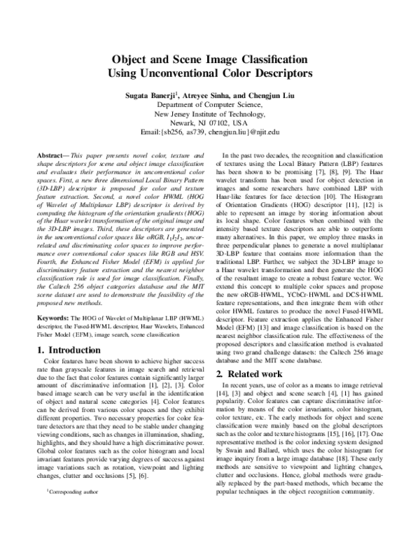 (PDF) Object and Scene Image Classification Using Unconventional Color Descriptors