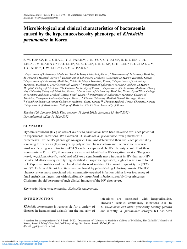 (PDF) Microbiological and clinical characteristics of bacteraemia caused by the ...