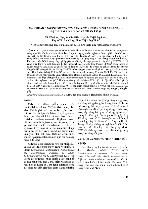 (PDF) Streptomyces chartreusis CP23X9 producing xylanase: biological characteristics and ...