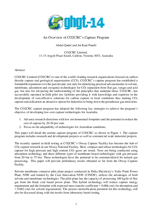 (PDF) An Overview of CO2CRC's Capture Program