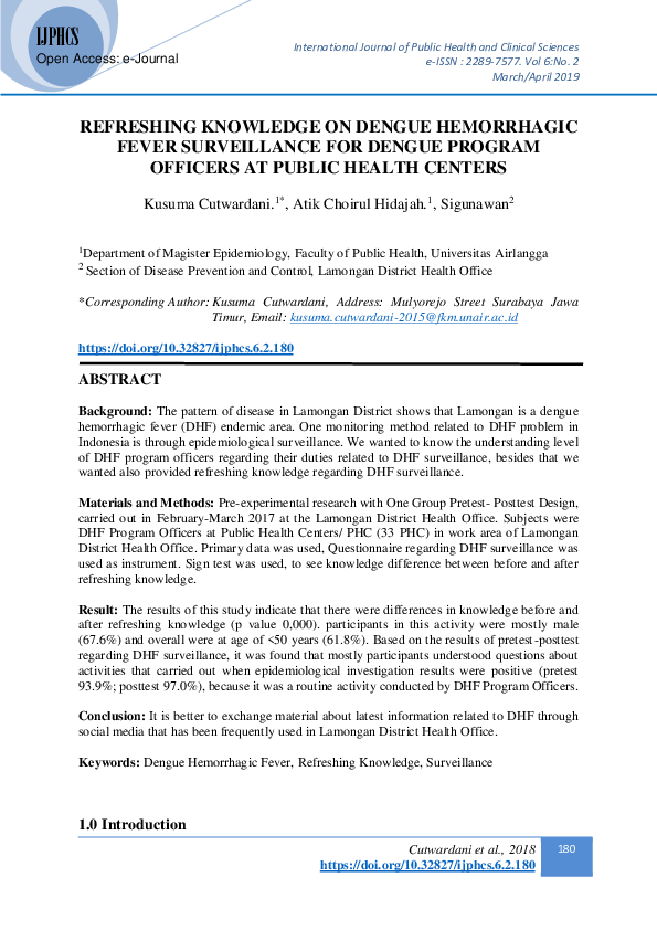 (PDF) Refreshing Knowledge on Dengue Hemorrhagic Fever Surveillance for ...