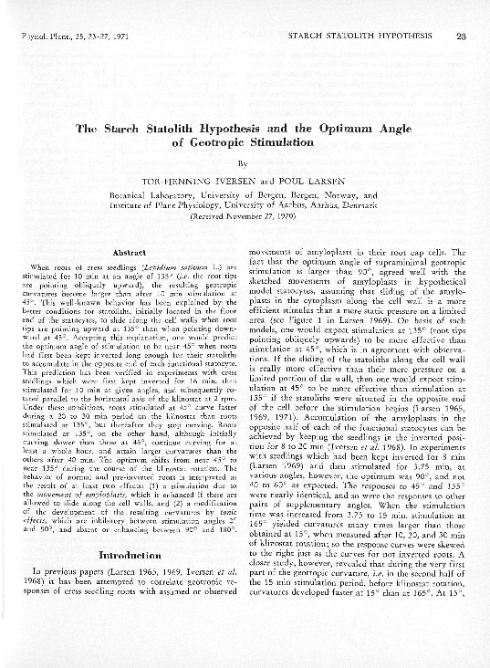 (PDF) The Starch Statolith Hypothesis and the Optimum Angle of ...