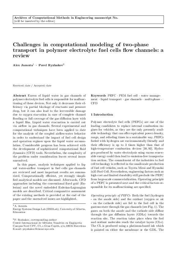 (PDF) Challenges in Computational Modeling of Two-Phase Transport in Polymer Electrolyte Fuel ...