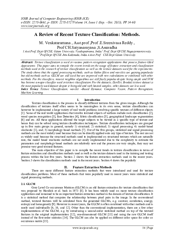Pdf A Review Of Recent Texture Classification Methods