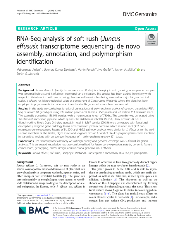 (PDF) RNA-Seq analysis of soft rush (Juncus effusus): transcriptome sequencing, de novo assembly ...