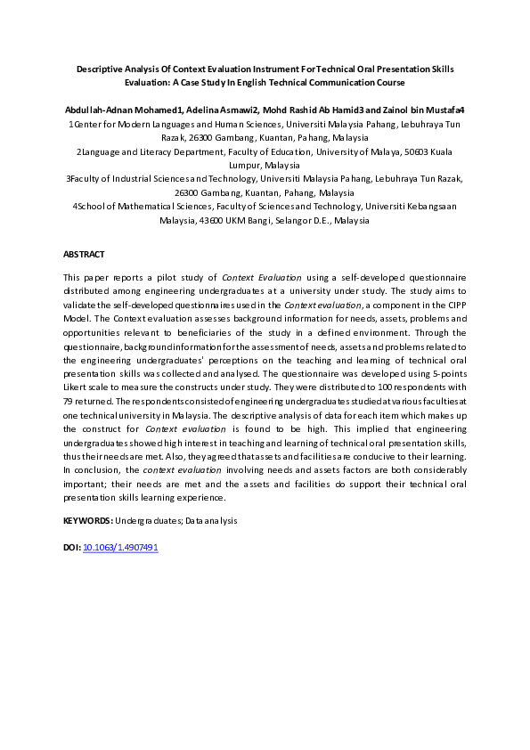 (PDF) Descriptive analysis of context evaluation instrument for ...