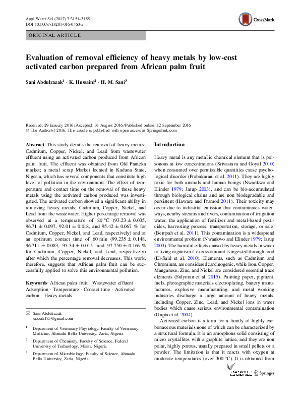(PDF) Evaluation of removal efficiency of heavy metals by low-cost ...