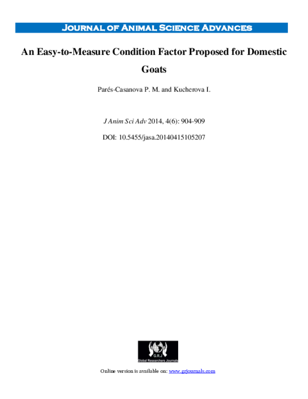 (PDF) An Easy-to-measure Condition Factor Proposed for Domestic Goats