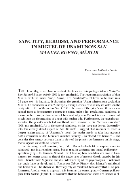(PDF) SANCTITY, HEROISM, AND PERFORMANCE IN MIGUEL DE UNAMUNO'S SAN ...