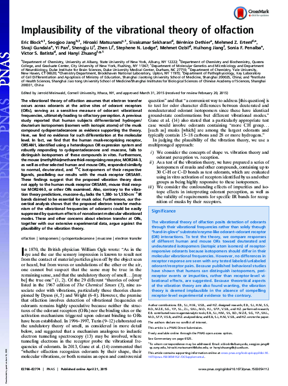 (PDF) Implausibility of the vibrational theory of olfaction