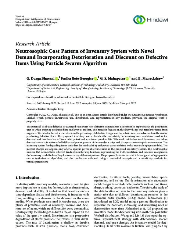 Pdf Neutrosophic Cost Pattern Of Inventory System With Novel Demand
