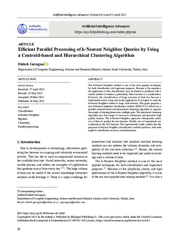 Pdf Efficient Parallel Processing Of K Nearest Neighbor Queries By Using A Centroid Based And 