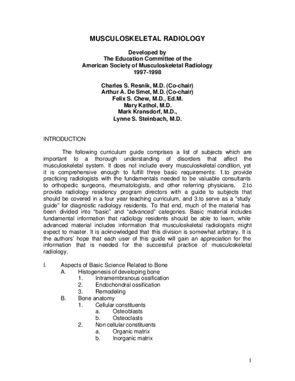 (PDF) Musculoskeletal Radiology Curriculum for Radiology Residents