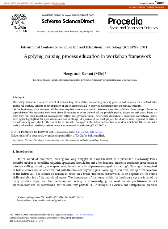 (PDF) Applying nursing process education in workshop framework