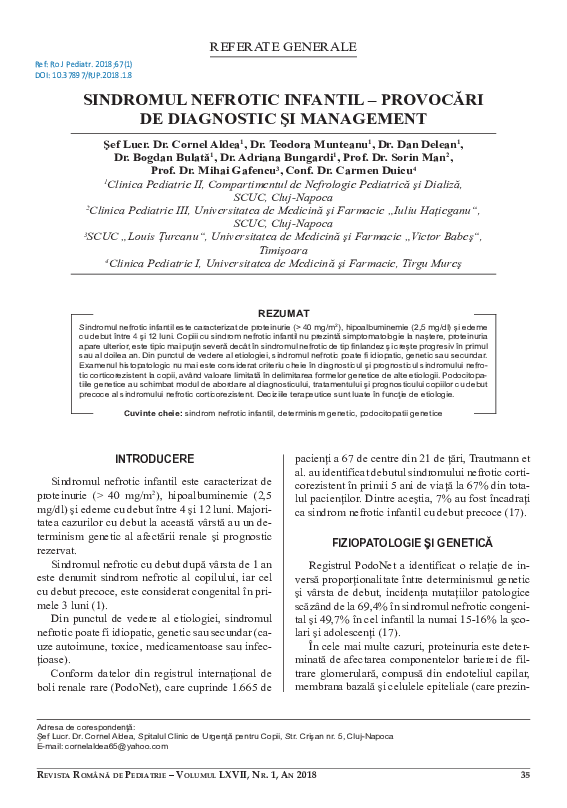 (PDF) Sindromul nefrotic infantil – provocări de diagnostic şi management