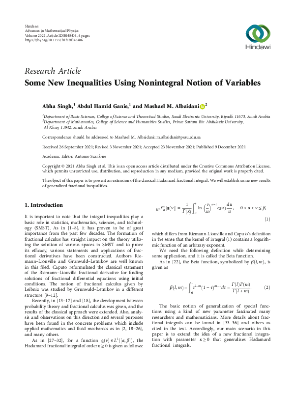 (PDF) Some New Inequalities Using Nonintegral Notion of Variables