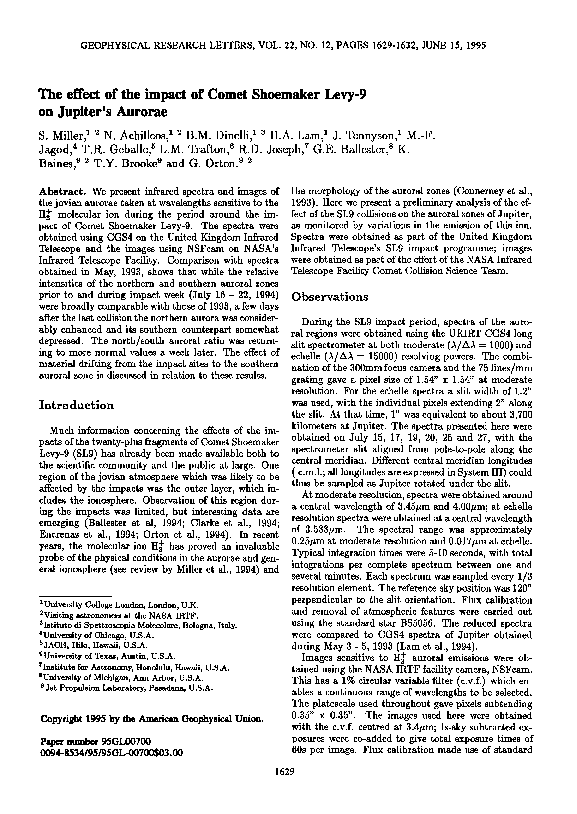 (PDF) The effect of the impact of comet Shoemaker Levy-9 on Jupiter's ...