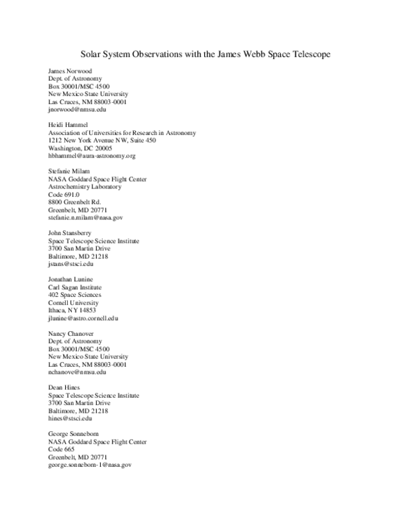 (PDF) Solar System Observations with theJames Webb Space Telescope