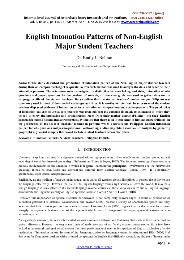 (PDF) English Intonation Patterns of Non-English Major Student Teachers