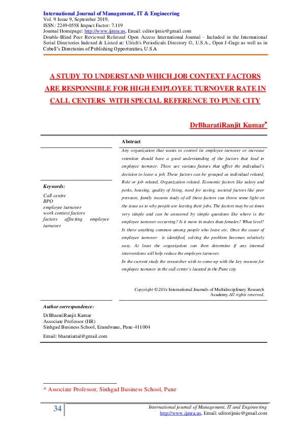 (PDF) A study to understand which job context factors are responsible ...