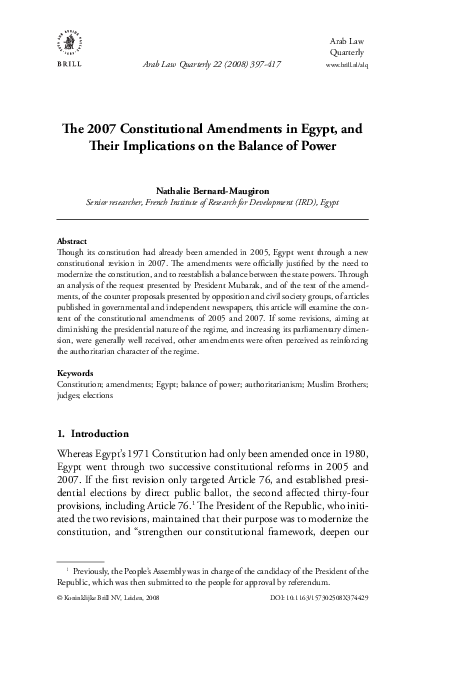 (PDF) The 2007 Constitutional Amendments in Egypt, and Their ...