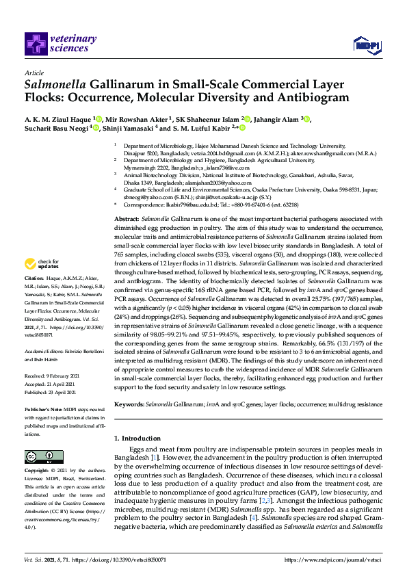 (PDF) Salmonella Gallinarum in Commercial Layer Flocks: Occurrence and ...