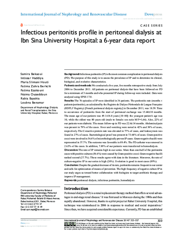 (PDF) Infectious peritonitis profile in peritoneal dialysis at Ibn Sina ...