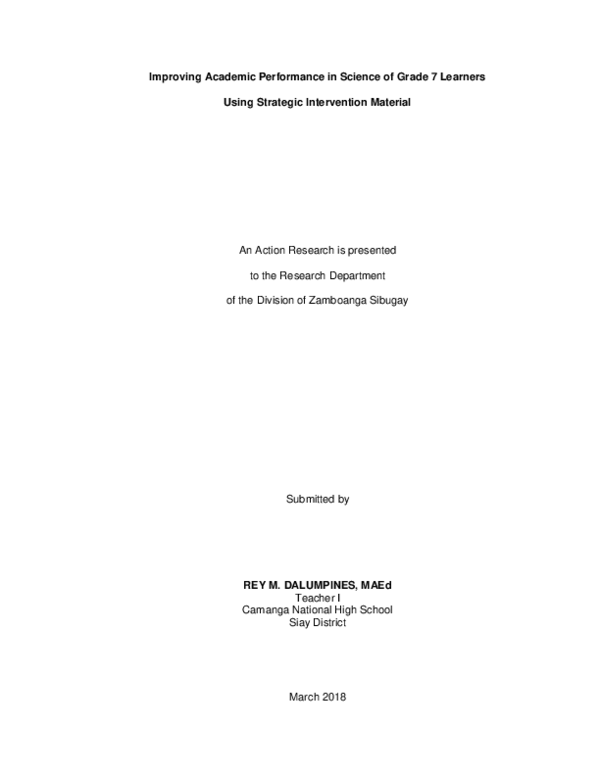 (PDF) Improving Academic Performance in Science of Grade 7 Learners Using Strategic Intervention ...