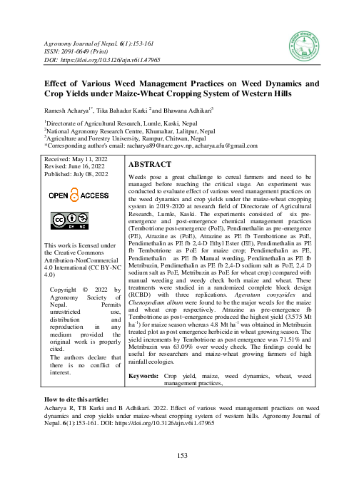 (PDF) Effect of Various Weed Management Practices on Weed Dynamics and ...