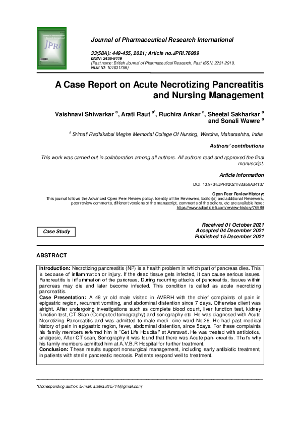 (PDF) A Case Report on Acute Necrotizing Pancreatitis and Nursing ...
