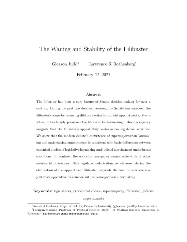 (PDF) The Waning and Stability of the Filibuster