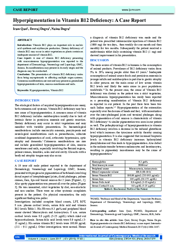 (PDF) Hyperpigmentation in Vitamin B12 Deficiency: A Case Report CASE ...